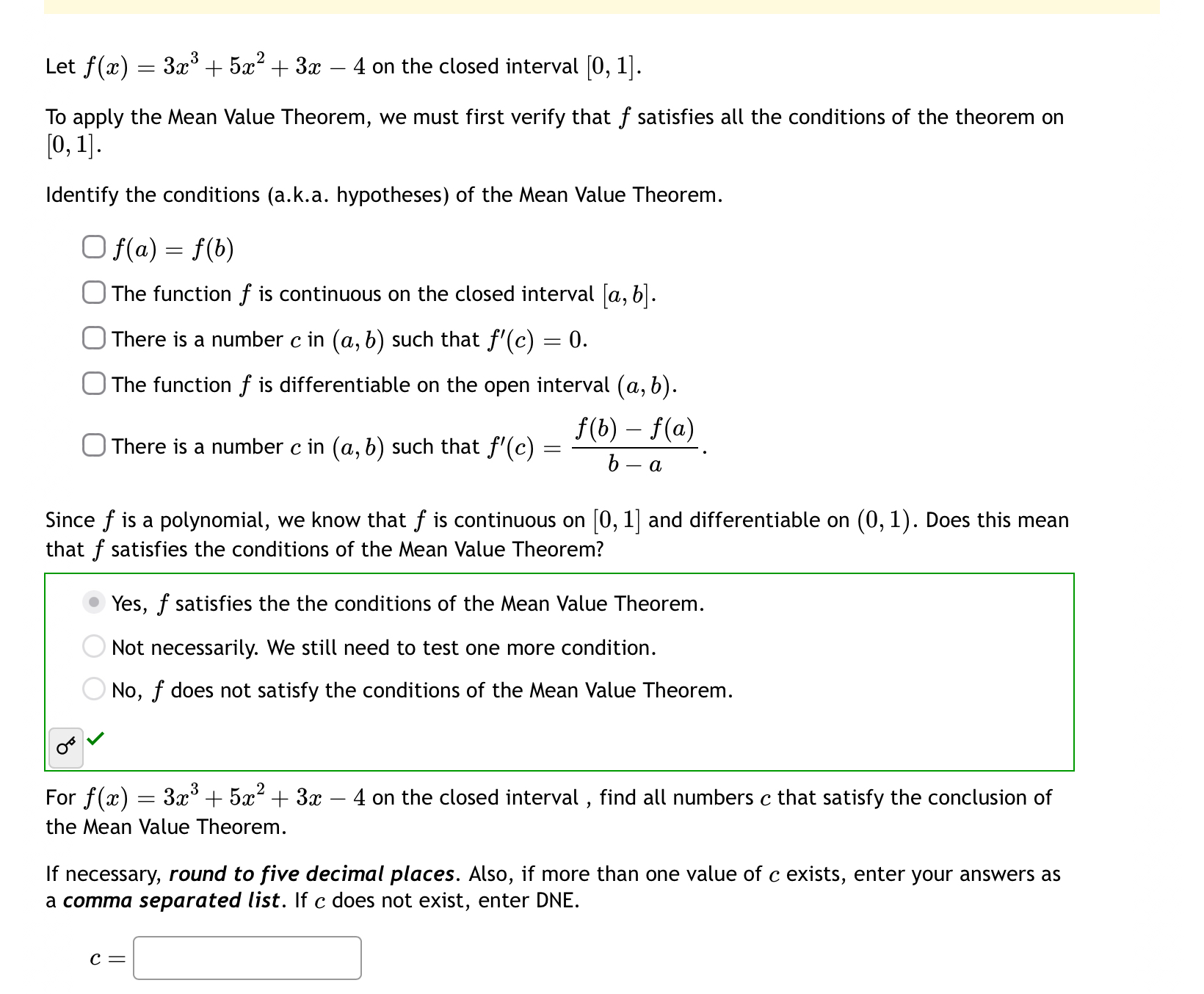 Solved Let f(x)=3x3+5x2+3x-4 ﻿on the closed interval 0,1.To | Chegg.com