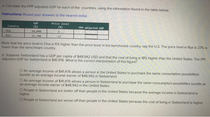 Solved a. Calculate the PPP adjusted GDP for each of the | Chegg.com