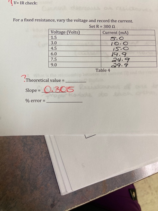Solved "V=IR check: For a fixed resistance, vary the voltage | Chegg.com