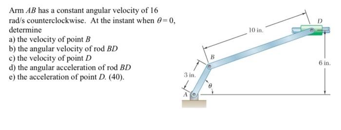 Solved Arm AB has a constant angular velocity of 16 rad/s | Chegg.com
