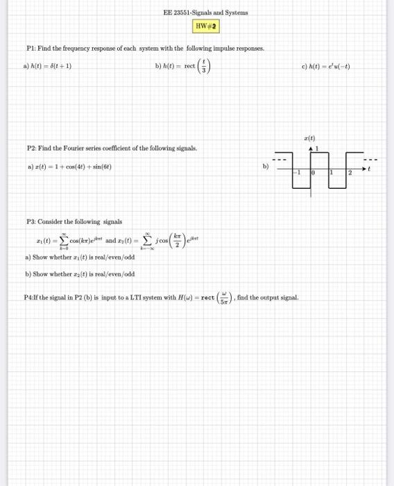 Solved EE 23551-Signals abd Systema P1: Find the frequency | Chegg.com