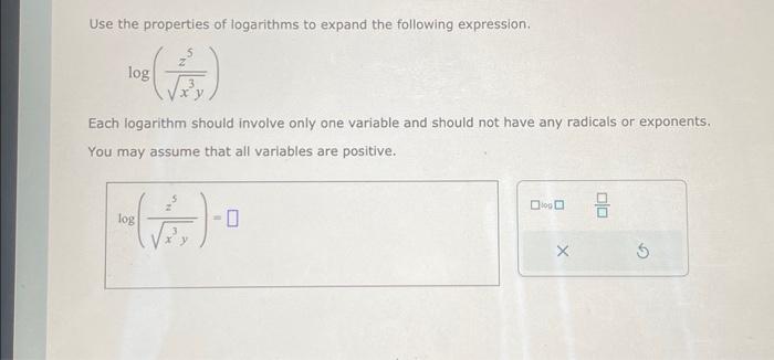 Solved Use the properties of logarithms to expand the | Chegg.com