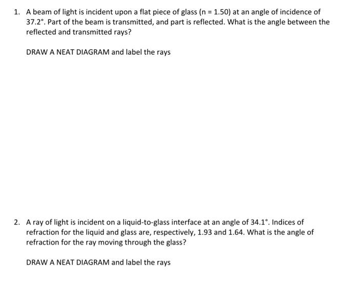 Solved 1. A beam of light is incident upon a flat piece of | Chegg.com