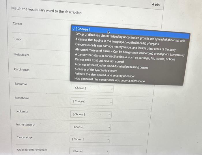 Solved Match the vocabulary word to the description | Chegg.com
