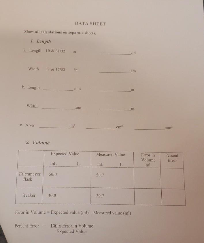 Solved DATA SHEET Show all calculations on separate sheets. | Chegg.com