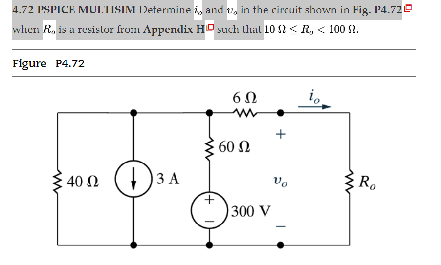 Solved 4.72 ﻿PSPICE MULTISIM Determine io ﻿and vo ﻿in the | Chegg.com