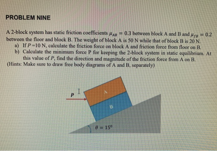Solved PROBLEM NINE A 2-block system has static friction | Chegg.com