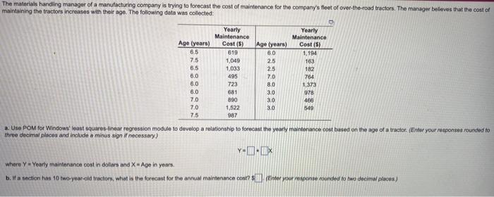 Solved Use POM for Windows' least squares-linear regression | Chegg.com
