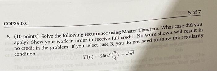 Solved COP3503C 5. (10 points) Solve the following | Chegg.com