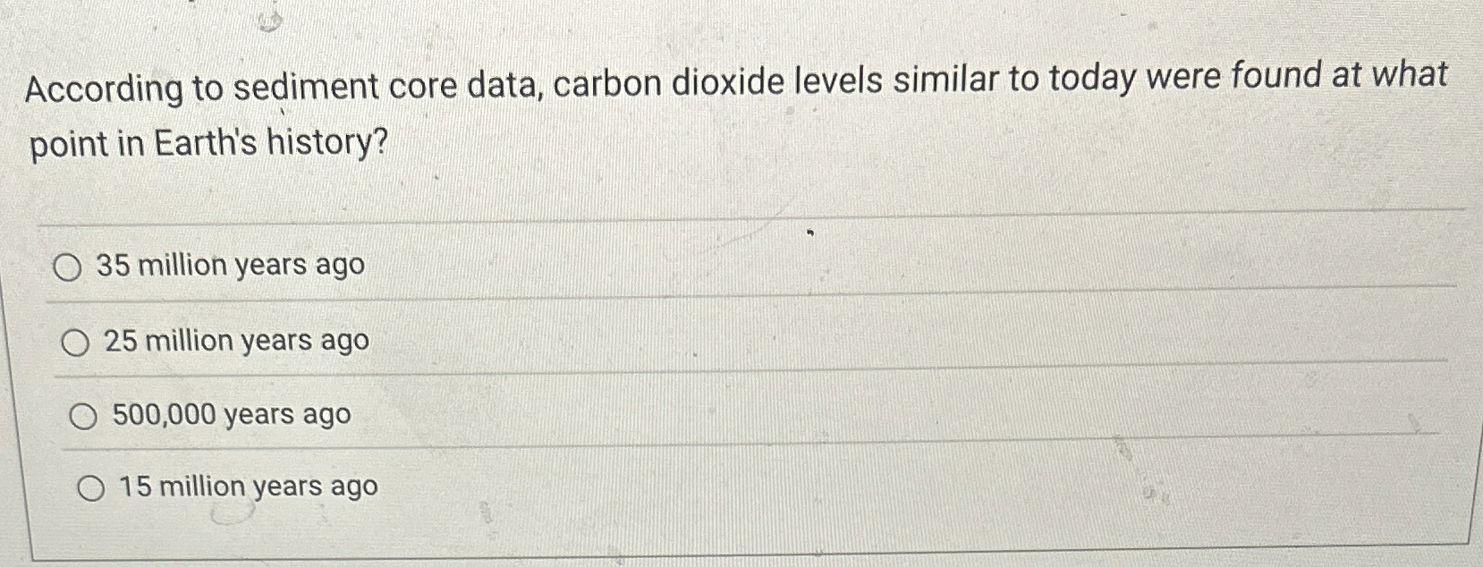 Solved According to sediment core data, carbon dioxide | Chegg.com