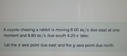 Solved A coyote chasing a rabbit is moving 8.00ms ﻿due east | Chegg.com
