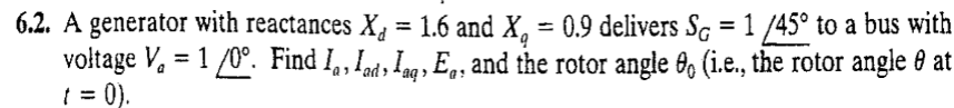Solved 6.2. ﻿A generator with reactances xd=1.6 ﻿and xq=0.9 | Chegg.com