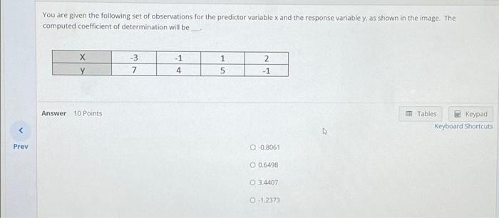 Solved Prev You are given the following set of observations | Chegg.com