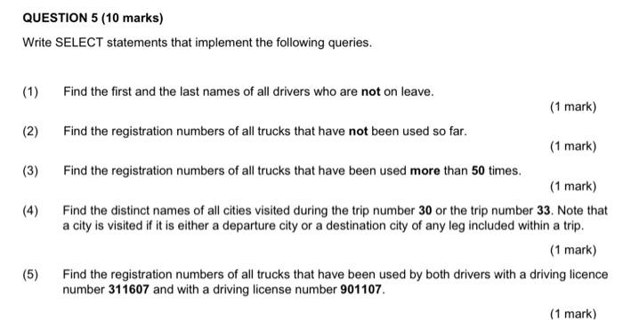 Solved Question 5 10 Marks Write Select Statements That 7935