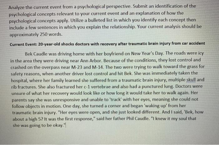 Solved Analyze the current event from a psychological | Chegg.com