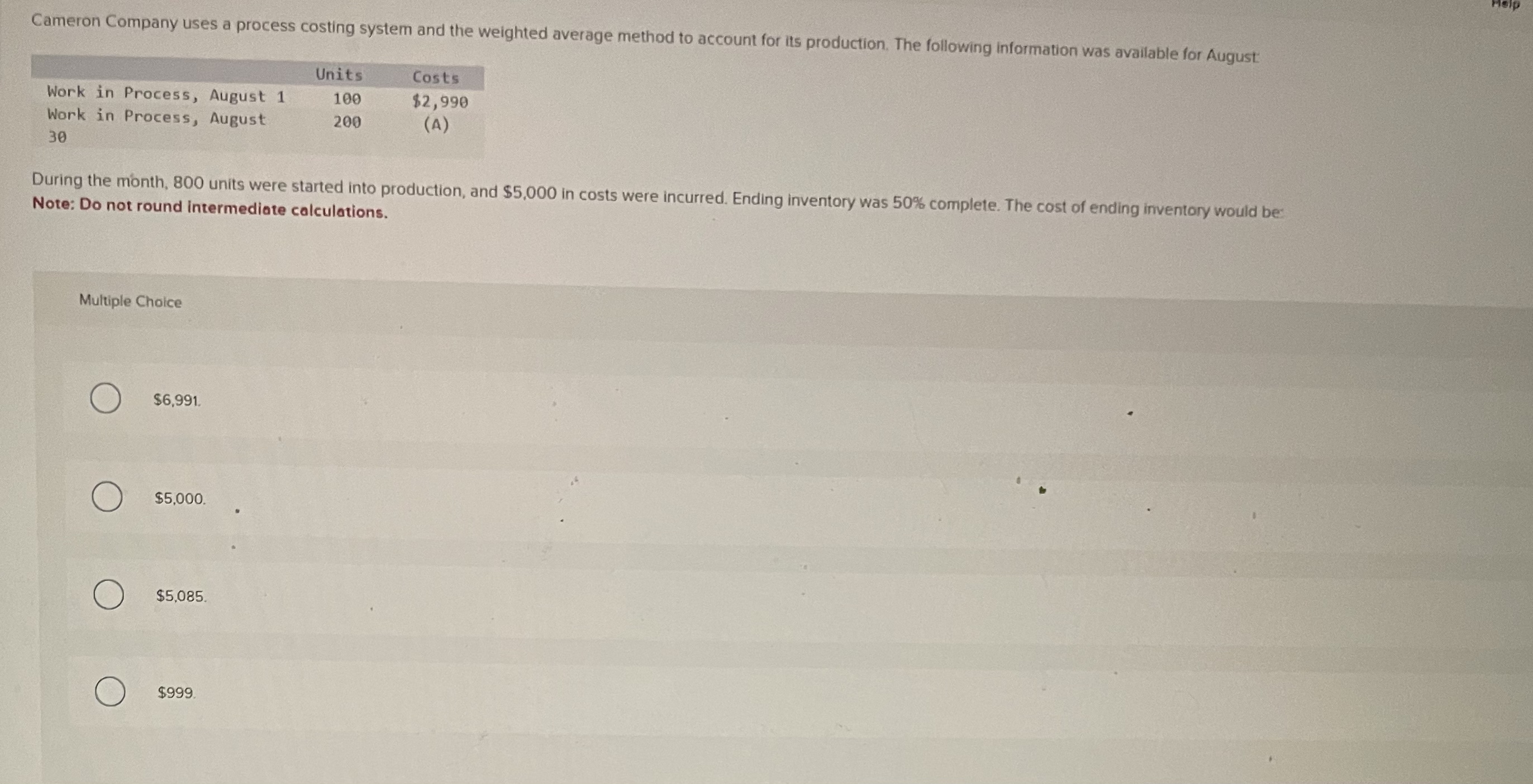 Solved Cameron Company uses a process costing system and the | Chegg.com