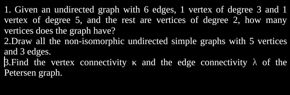 Solved Given an undirected graph with 6 ﻿edges, 1 ﻿vertex of | Chegg.com