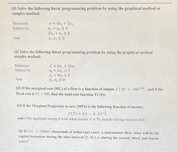 Solved Q1 Solve the following linear programming problem by | Chegg.com