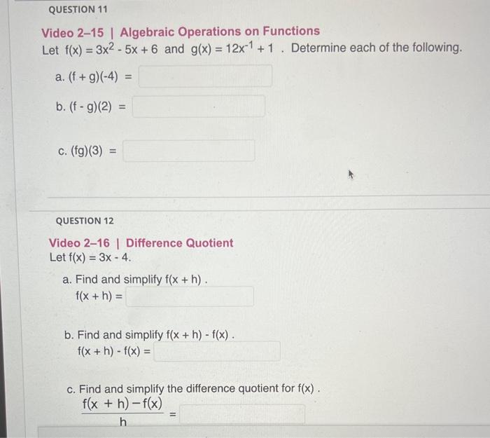 Solved Video 2-15 | Algebraic Operations on Functions Let | Chegg.com