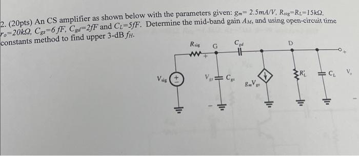 Solved 2. (20pts) An CS amplifier as shown below with the | Chegg.com
