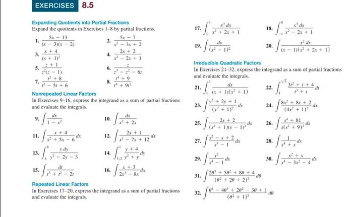 Solved EXERCISES 8.5 Expanding Quotients into Partial | Chegg.com