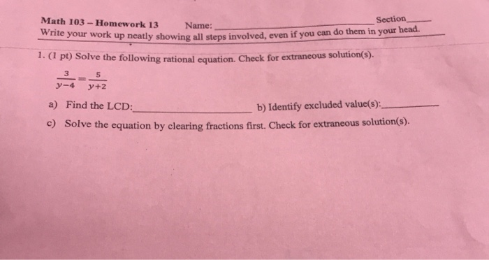 Solved Section Math 103-Homework 13 Name: Write your work up | Chegg.com