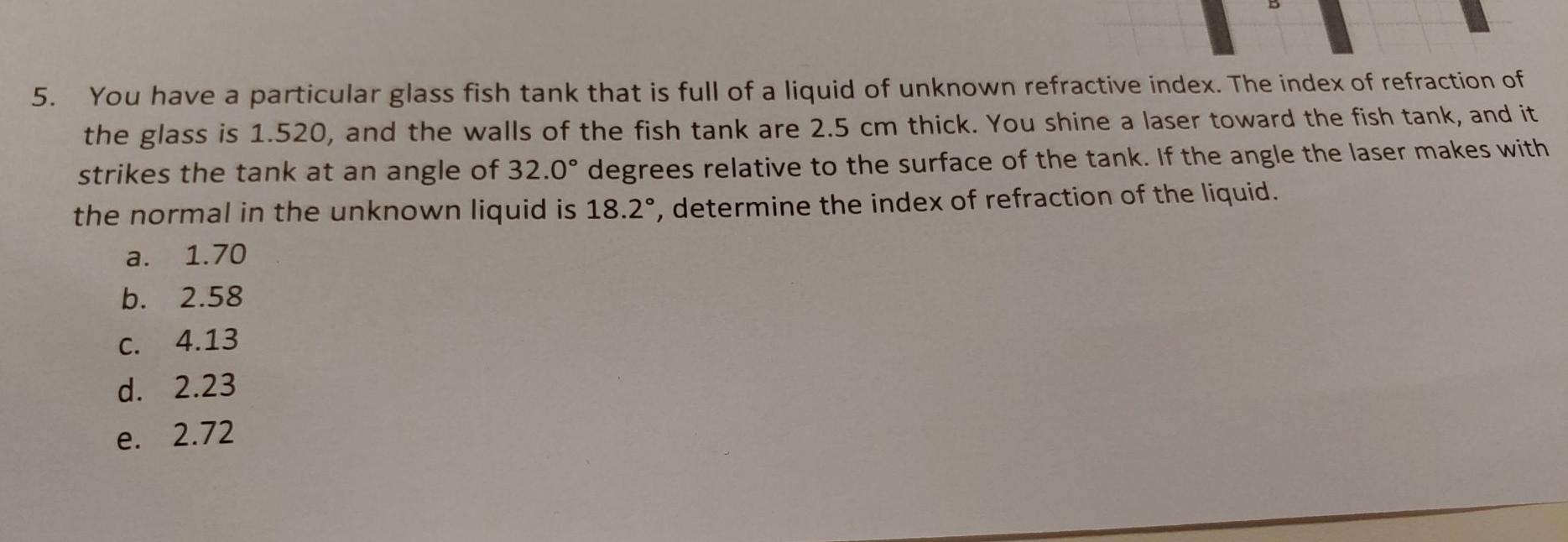 Solved 5. You have a particular glass fish tank that is full | Chegg.com