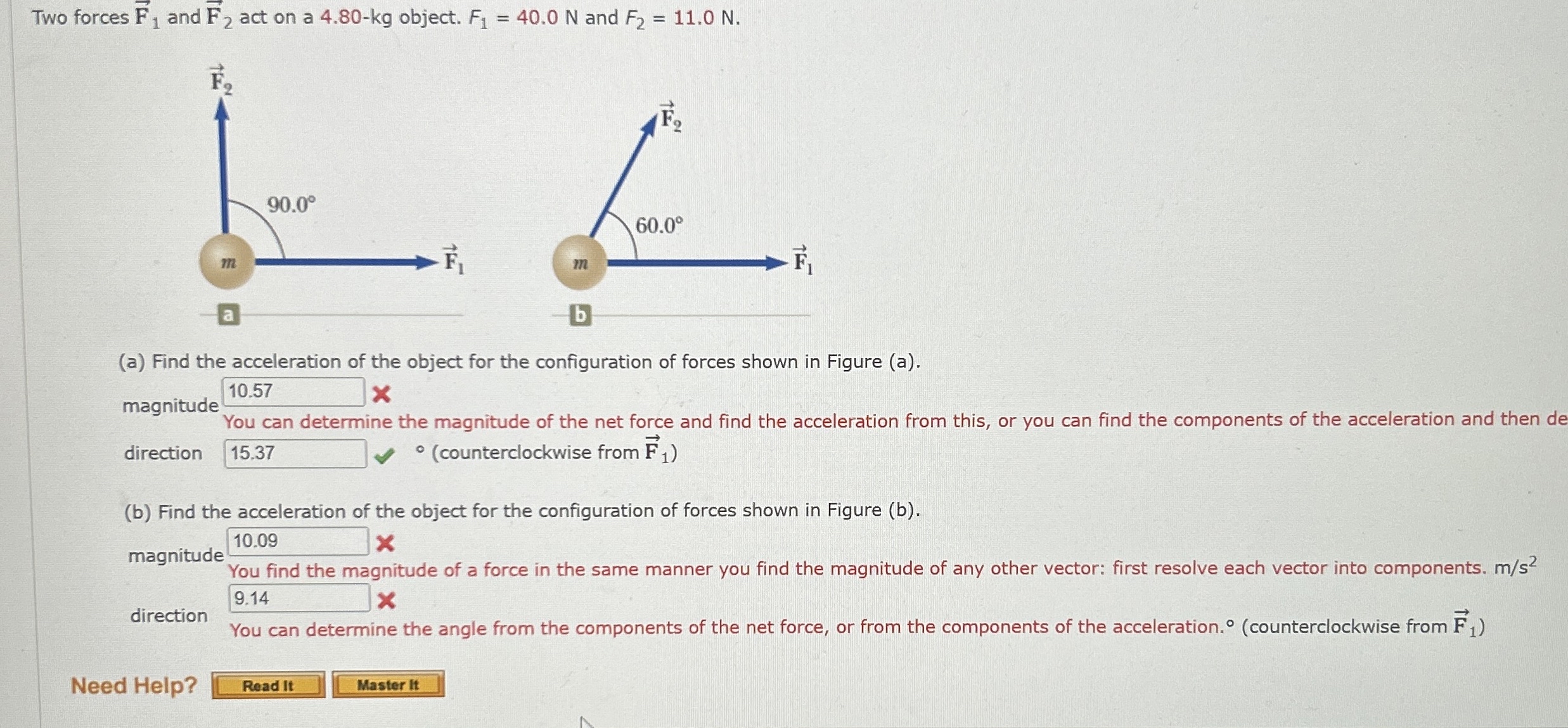 Solved Two forces vec(F)1 ﻿and vec(F)2 ﻿act on a 4.80-kg | Chegg.com