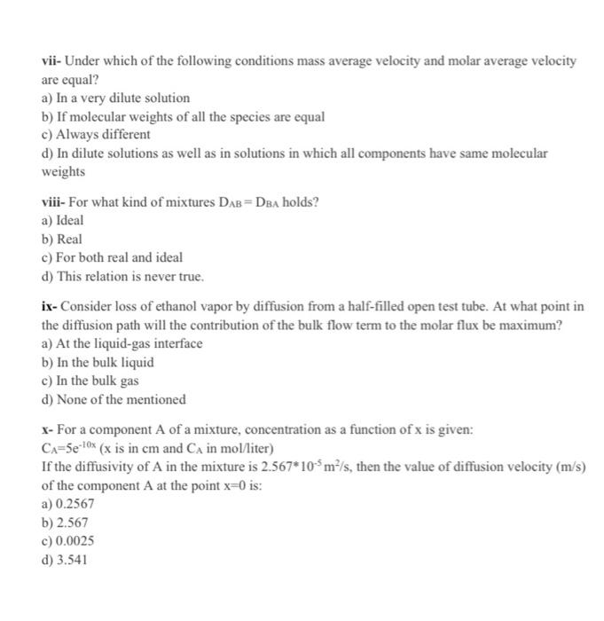 Solved vii- Under which of the following conditions mass | Chegg.com