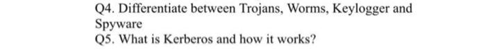 Solved Q4. Differentiate between Trojans, Worms, Keylogger | Chegg.com