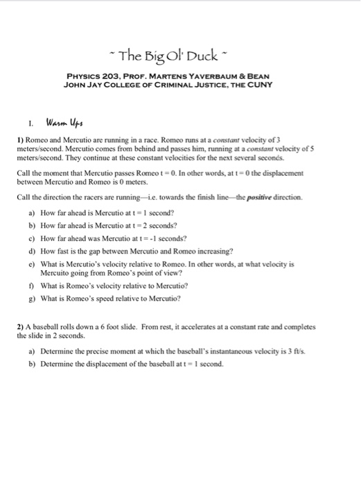 Solved * The Big Ol Duck PHYSICS 203. PROF. MARTENS | Chegg.com