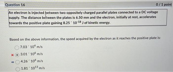 Solved An Electron Is Injected Between Two Oppositely