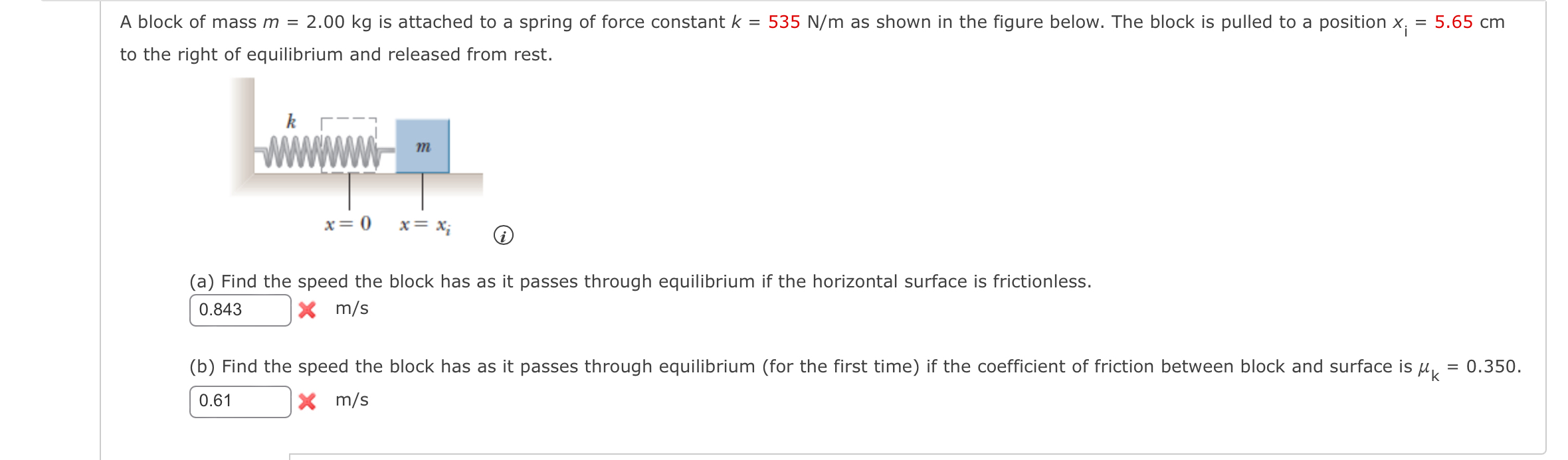 Solved A block of mass m=2.00kg ﻿is attached to a spring of | Chegg.com