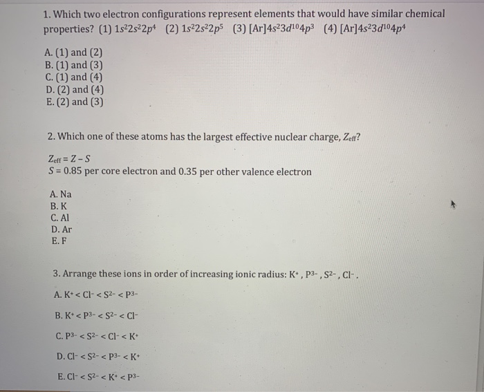 Solved 1. Which two electron configurations represent | Chegg.com