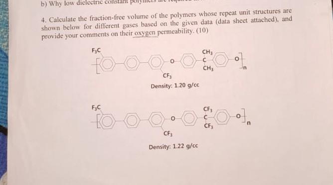 Solved 4. Calculate the fraction-free volume of the polymers | Chegg.com