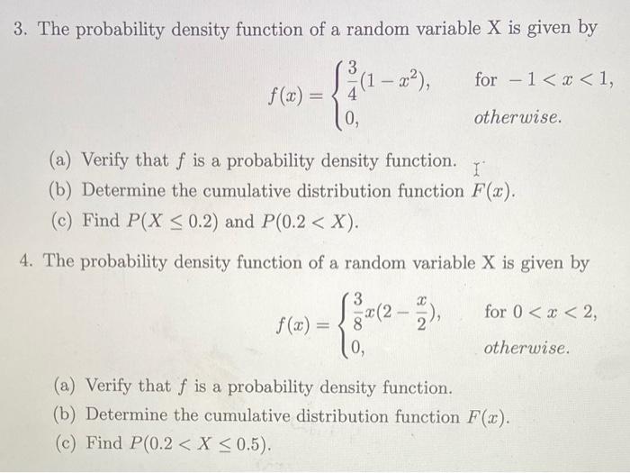 Solved 3. The probability density function of a random | Chegg.com