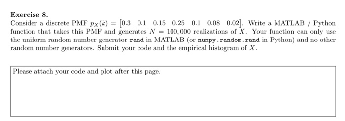 Solved Exercise 8. Consider a discrete PMF px(k) = [0.3 0.1 | Chegg.com