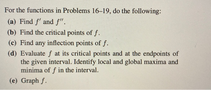 Solved For the functions in Problems 16–19, do the | Chegg.com
