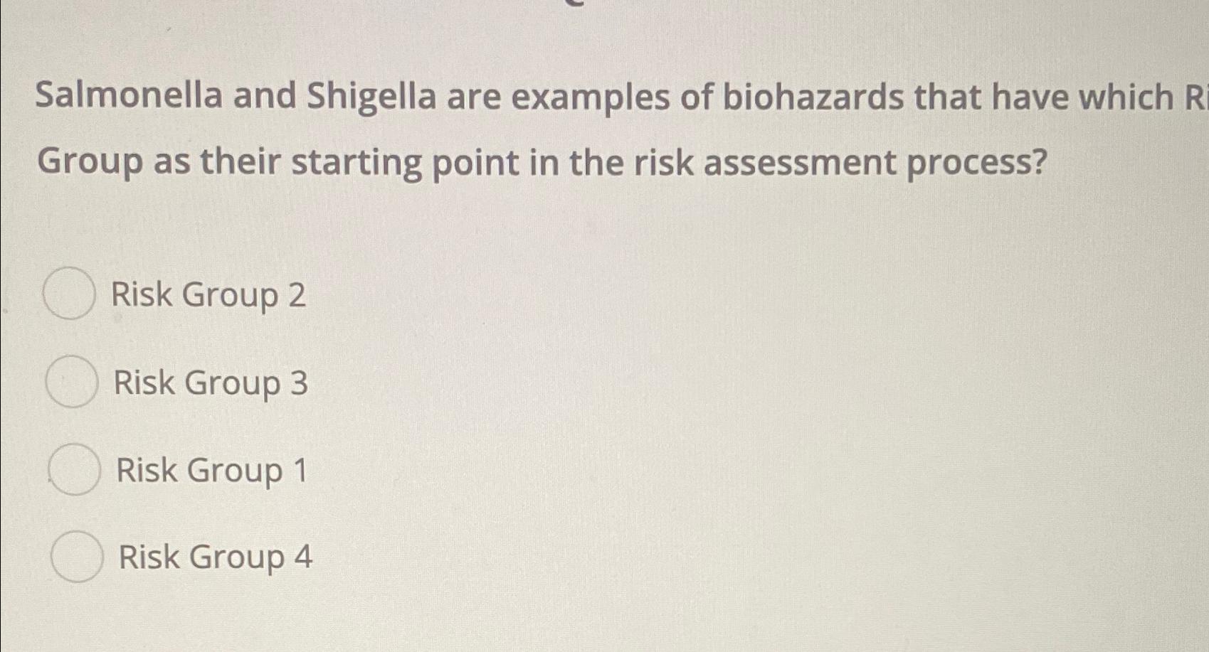 Solved Salmonella and Shigella are examples of biohazards | Chegg.com