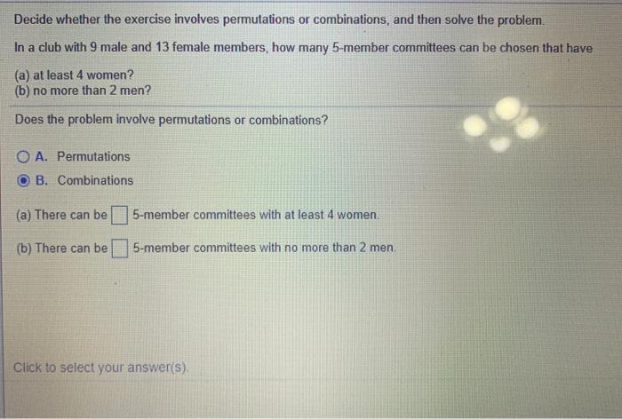 Solved Decide whether the exercise involves permutations or | Chegg.com