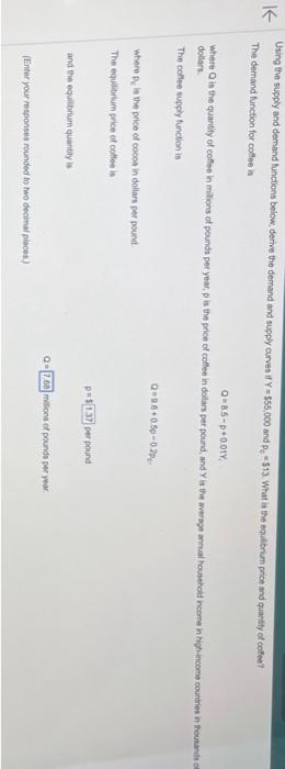 Solved Using the supply and demand functions below, derive | Chegg.com