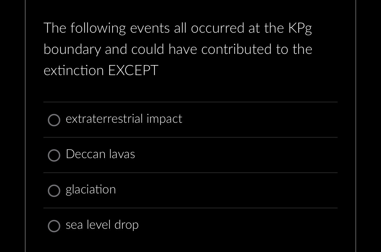Solved The following events all occurred at the KPg | Chegg.com