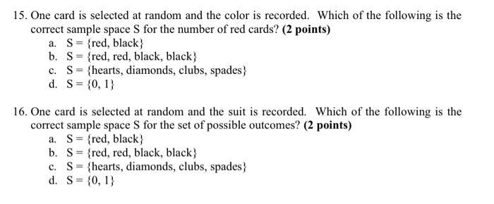 Solved 15. One card is selected at random and the color is | Chegg.com