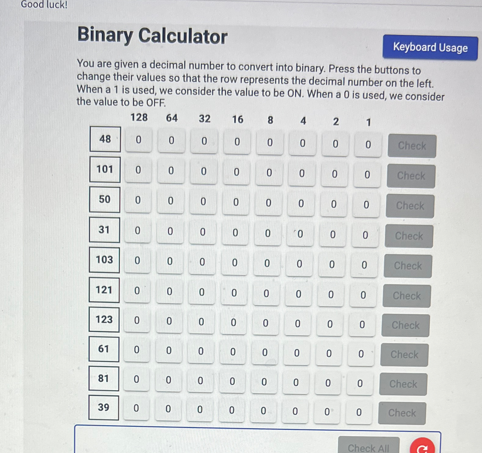 Solved Good luck!Binary CalculatorYou are given a decimal | Chegg.com