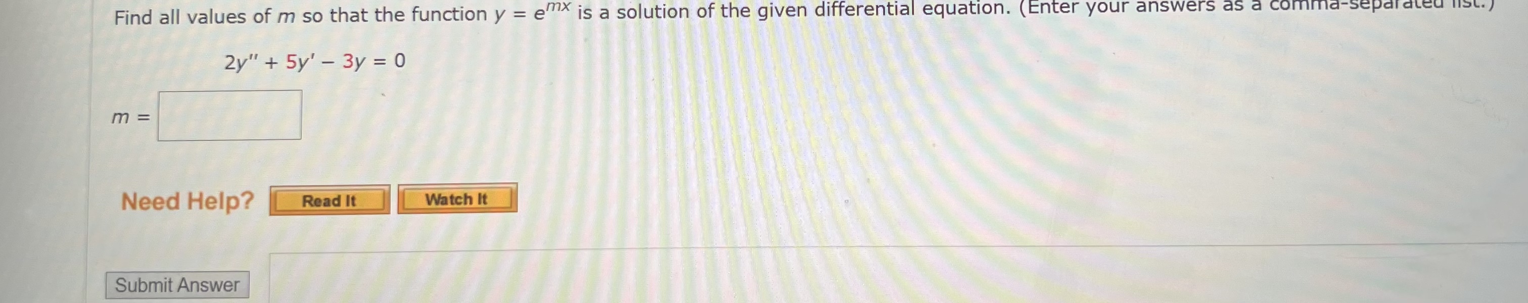 Solved Find all values of m ﻿so that the function y=emx ﻿is | Chegg.com