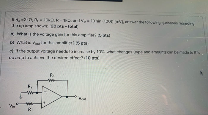 Solved If Ra =2k2, RF = 10k 2, R = 1k2, and Vin = 10 sin | Chegg.com