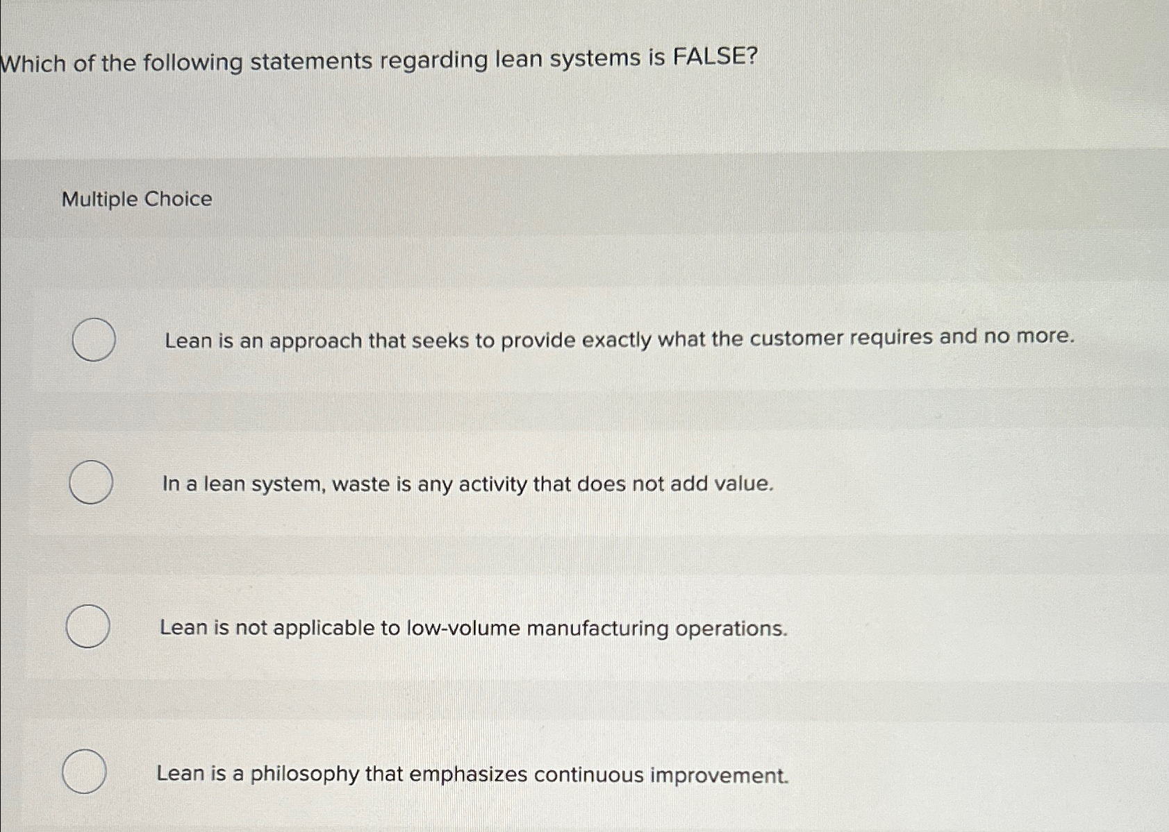 Solved Which of the following statements regarding lean | Chegg.com