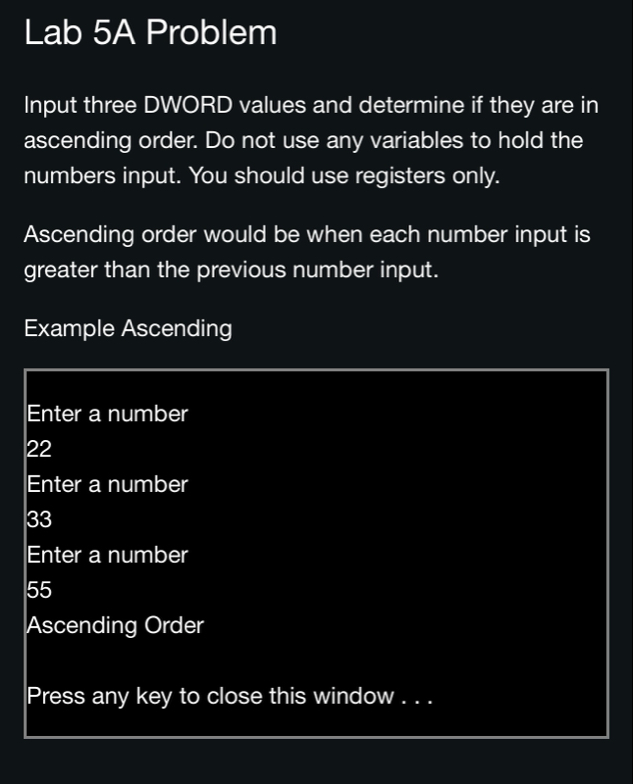 Solved Lab 5A ProblemInput three DWORD values and determine | Chegg.com
