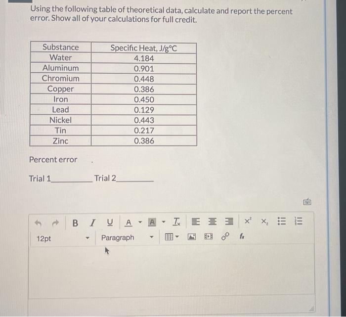 Solved Using the following table of theoretical data, | Chegg.com