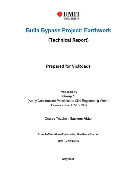 Solved RMIT UNIVERSITY Bulla Bypass Project: Earthwork | Chegg.com